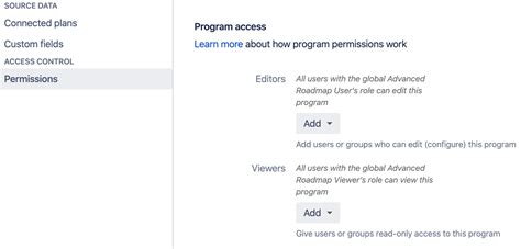 configuring program permissions advanced roadmaps for jira data