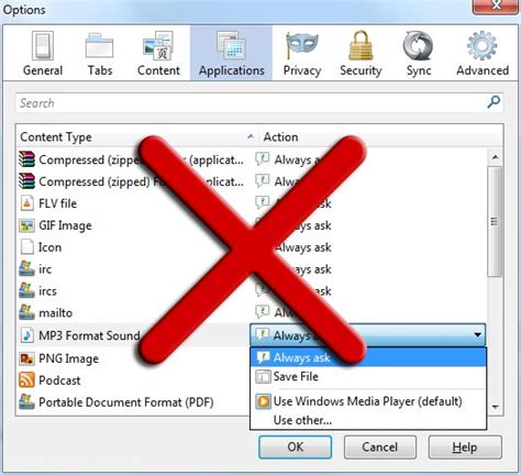force firefox to prompt to save mp3 and videos rather than play them in