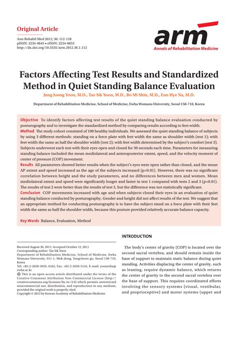 Pdf Factors Affecting Test Results And Standardized Method In Quiet Standing Balance Evaluation