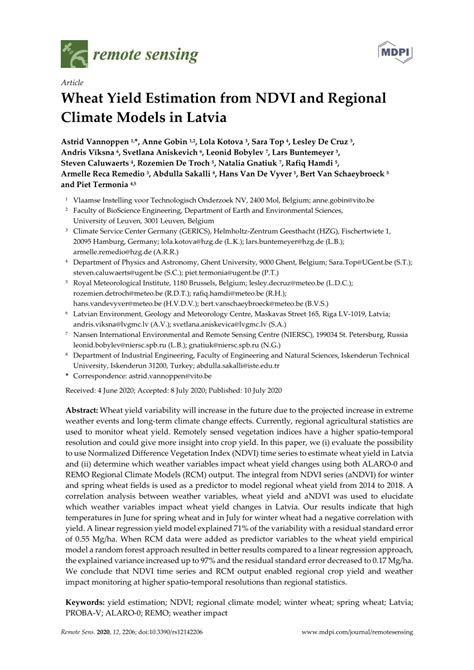 pdf wheat yield estimation from ndvi and regional climate models in