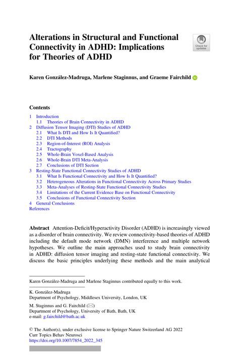 Pdf Alterations In Structural And Functional Connectivity In Adhd Implications For Theories