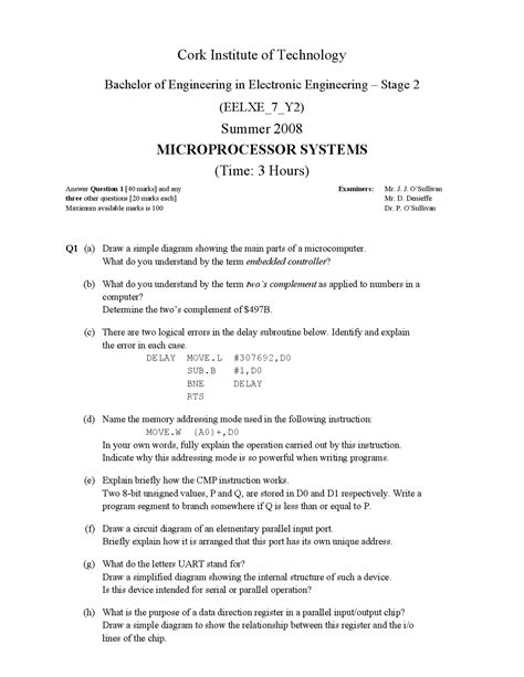 Uart Microprocessor Systems Exam Exams Microprocessors Docsity