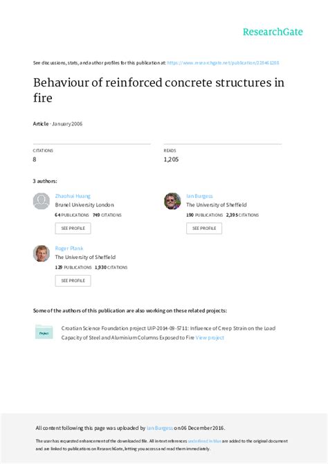 Pdf Behaviour Of Reinforced Concrete Structures In Fire Roger Plank
