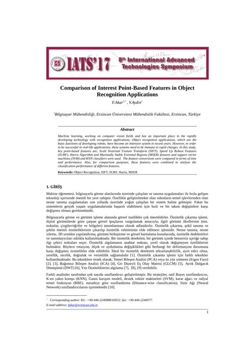Pdf Comparison Of Interest Point Based Features In Object Recognition Applications