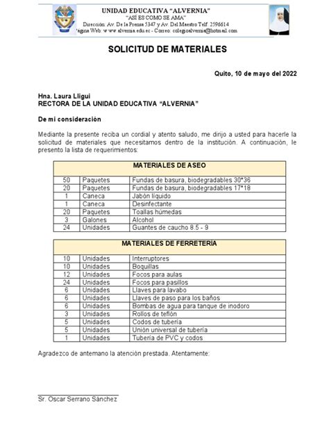 Solicitud De Materiales Pdf