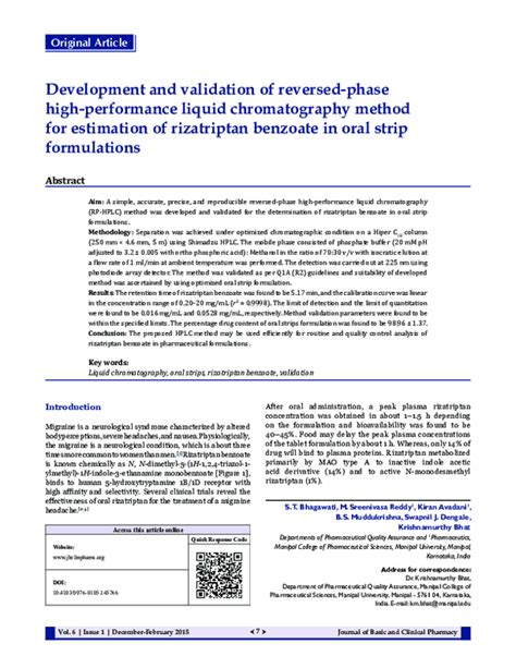 pdf development and validation of a reversed phase hplc method for in