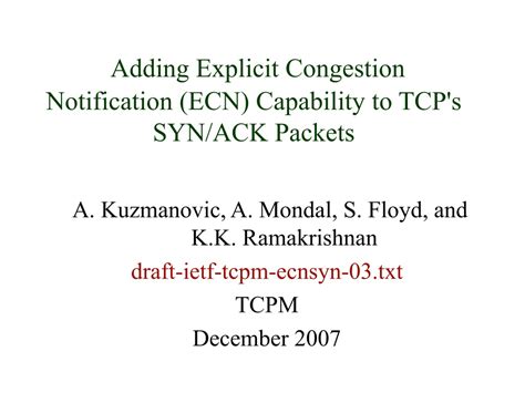 PPT Adding Explicit Congestion Notification ECN Capability To TCP S SYN ACK Packets