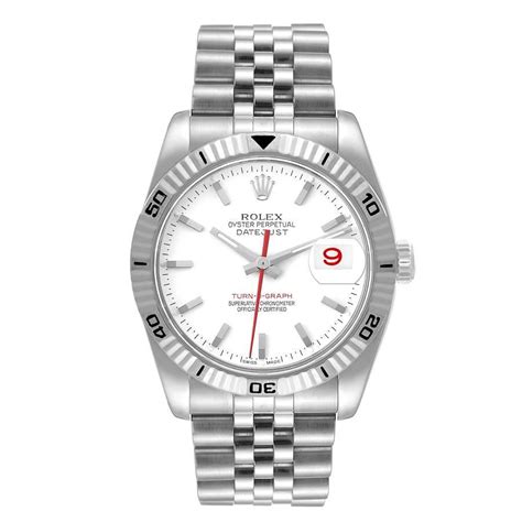 Rolex Turnograph Steel White Gold Bezel White Dial Mens Watch 116264 For Sale At 1stdibs