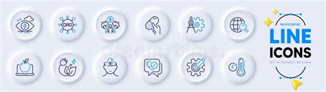 Mental Health Internet Search And Cogwheel Line Icons For Web App Pictogram Icon Vector Stock