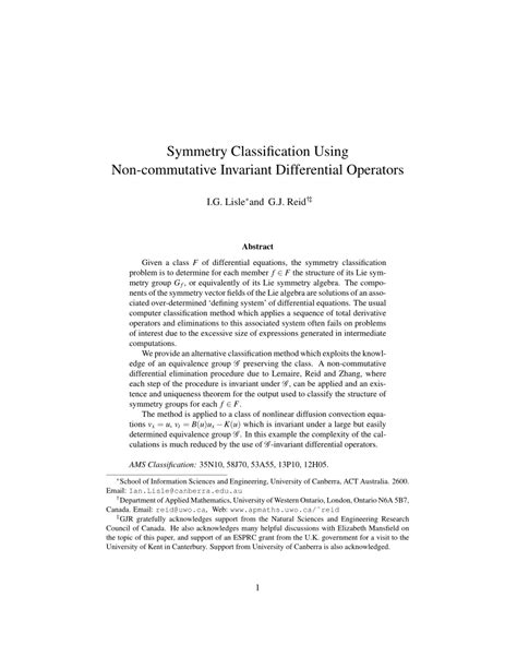 Pdf Symmetry Classification Using Noncommutative Invariant
