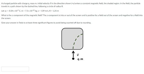 Solved A Charged Particle With Charge Q Mass M Initial Chegg