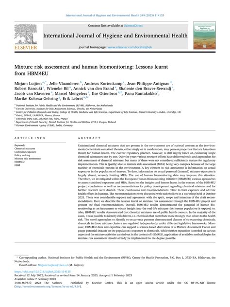 Pdf Mixture Risk Assessment And Human Biomonitoring Lessons Learnt From Hbm4eu