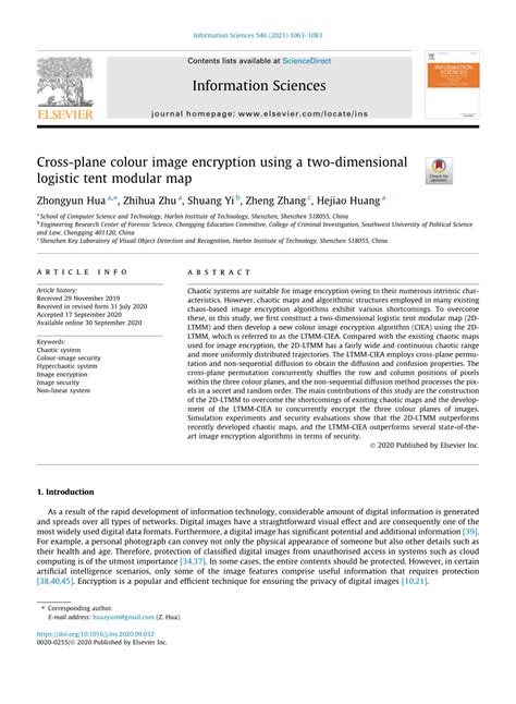 Pdf Cross Plane Colour Image Encryption Using A Two Dimensional Logistic Tent Modular Map