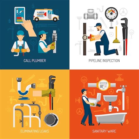 배관 서비스 카드 세트 무료 벡터