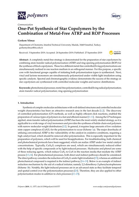 Pdf One Pot Synthesis Of Star Copolymers By The Combination Of Metal