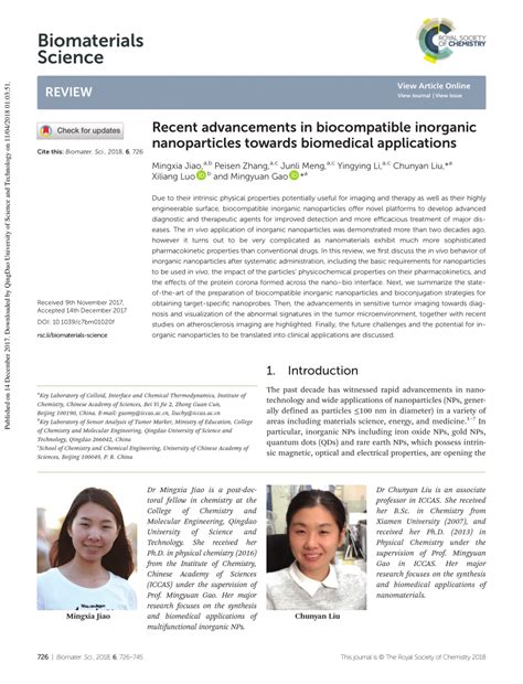 Pdf Recent Advances Of Biocompatible Inorganic Nanoparticles Towards