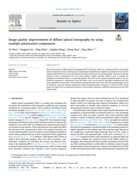 PDF Image Quality Improvements Of Diffuse Optical Tomography By Using Multiple Polarization