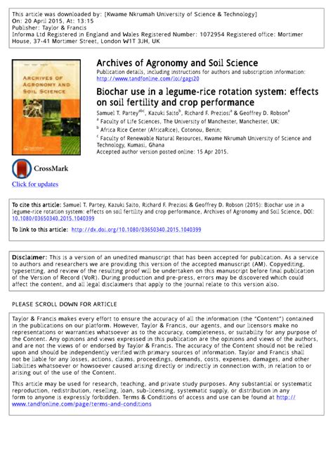 (PDF) Biochar use in a legume-rice rotation system: effects on soil ...