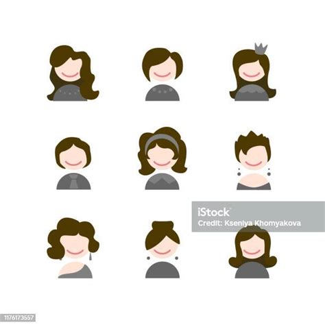 여성은 아바타를 직면한다 소녀 아이콘입니다 다른 헤어 스타일을 가진 행복한 사람들 벡터 일러스트레이션 개인 장식품에 대한 스톡 벡터 아트 및 기타 이미지 Istock