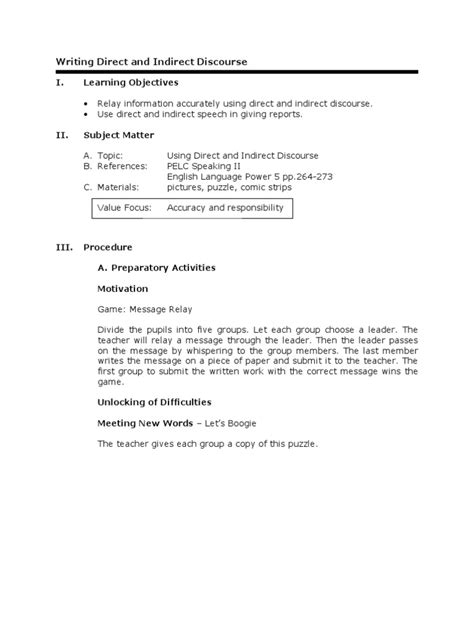 grade 5 english writing direct and indirect discourse pdf sentence
