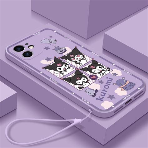 เคสโทรศัพท์มือถือ Tpu นิ่ม ลายการ์ตูนคุโรมิ สีม่วง พร้อมสายคล้อง
