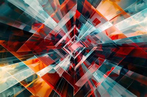 Abstract Art Featuring Geometric Shapes In Shades Of Red Orange And Blue Creating A Mesmerizing