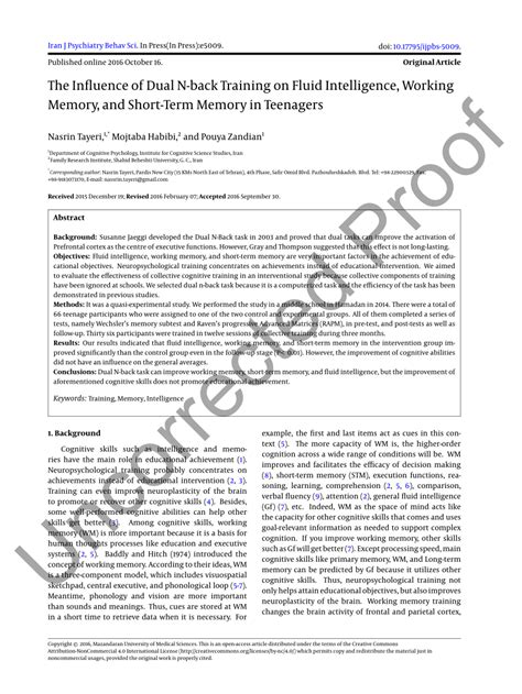 Pdf The Influence Of Dual N Back Training On Fluid Intelligence