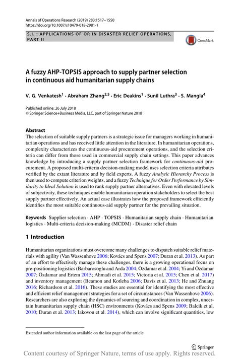 A Fuzzy Ahp Topsis Approach To Supply Partner Selection In Continuous