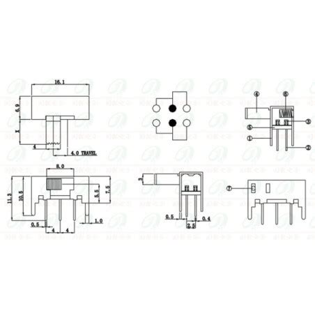 Mini Slide Switch DPDT PINS R A