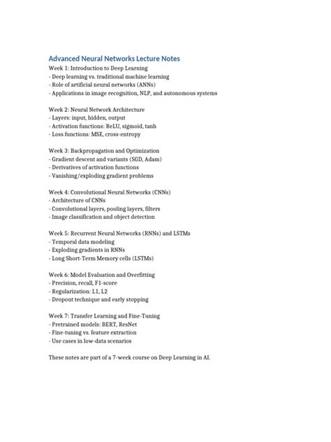 Lecture Notes Advanced Neural Networks Pdf
