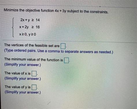 solved minimize the objective function 4x 3y subject to