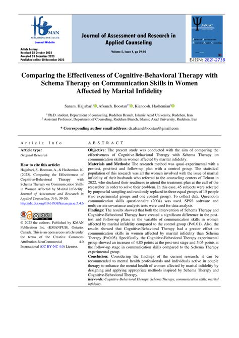Pdf Comparing The Effectiveness Of Cognitive Behavioral Therapy With Schema Therapy On