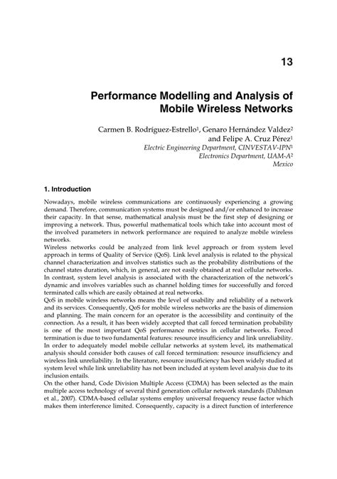 Pdf Performance Modelling And Analysis Of Mobile Wireless Networks