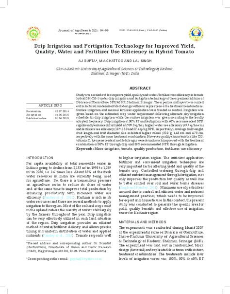 Pdf Drip Irrigation And Fertigation Technology For Improved Yield Quality Water And