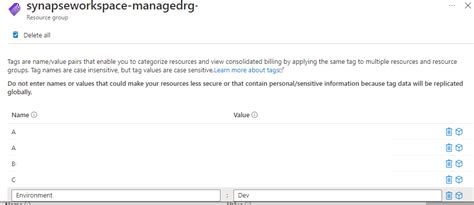 failed to inherit a tag value from synapse analytics managed rg