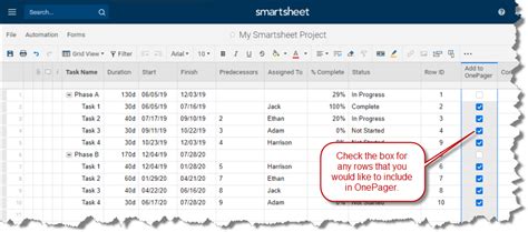 Importing Smartsheet Data Into Onepager Through Excel