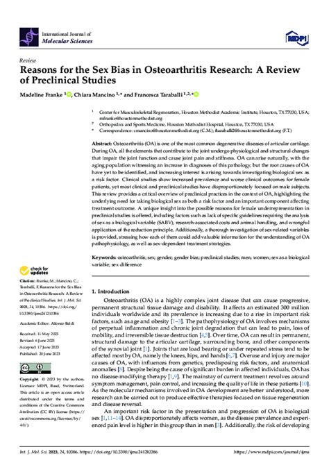 Pdf Reasons For The Sex Bias In Osteoarthritis Research A Review Of