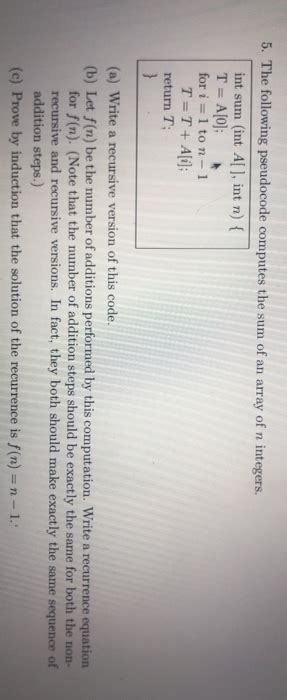 solved 5 the following pseudocode computes the sum of an