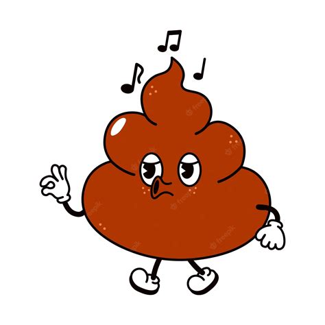 귀여운 재미있는 똥 걷는 노래 캐릭터 프리미엄 벡터