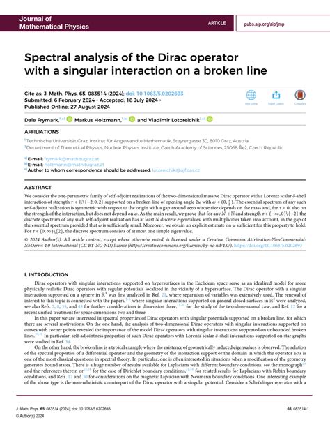Pdf Spectral Analysis Of The Dirac Operator With A Singular Interaction On A Broken Line