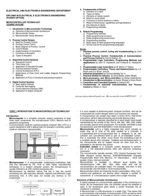 Microcontrol Edited Pdf Microcontroller Central Processing Unit