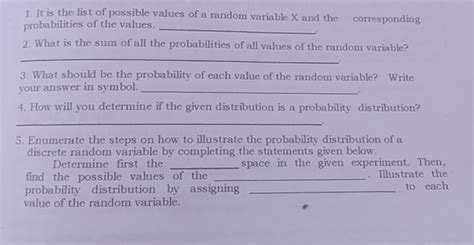 Solved 1 It Is The List Of Possible Values Of A Random Variable X And