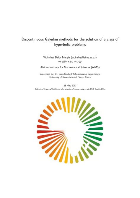 Pdf Discontinuous Galerkin Methods For The Solution Of A Class Of