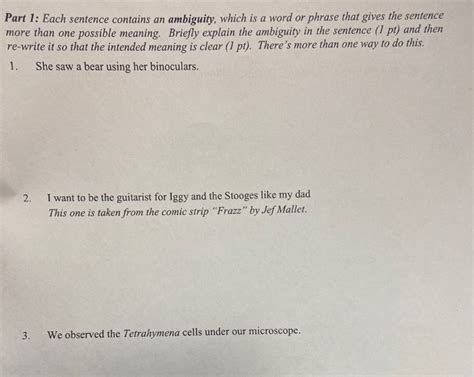 Part 1 Each Sentence Contains An Ambiguity Which Is
