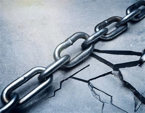 A Broken Chain Link Lying Disconnected On A Concrete Floor Symbolizing A Rupture In Progress