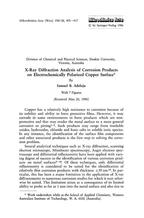 Pdf X Ray Diffraction Analysis Of Corrosion Products On