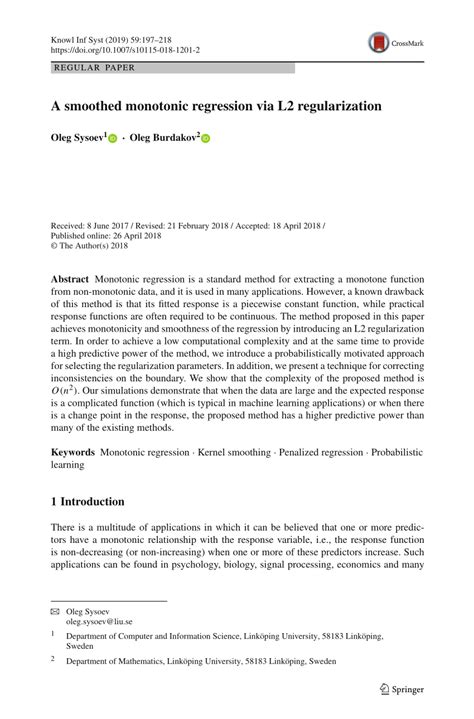 Pdf A Smoothed Monotonic Regression Via L2 Regularization