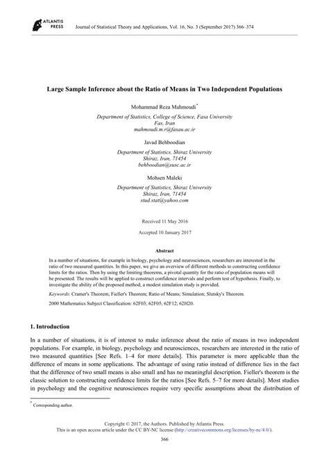 Pdf Large Sample Inference About The Ratio Of Means In Two