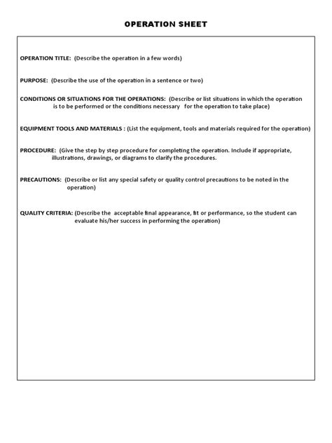 Operation Sheet Pdf