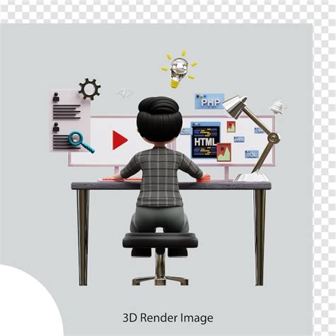 웹 앱 인포그래픽에 사용되는 프로젝트 3d 일러스트레이션에서 작업하는 웹 개발자 프리미엄 Psd 파일